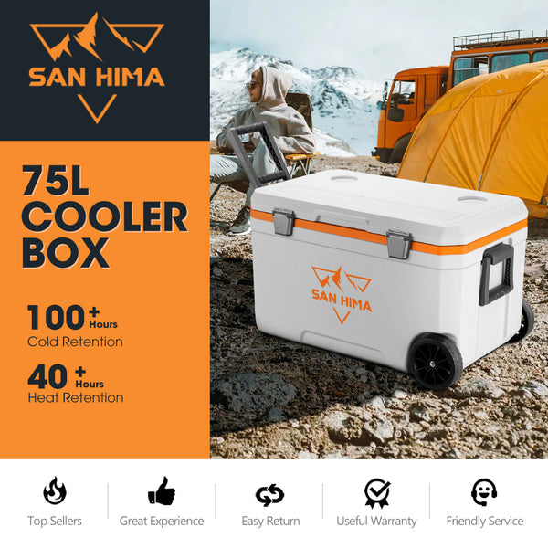 San Hima Cooler Ice Box 75L Portable Trolley Heat Retention For Campin