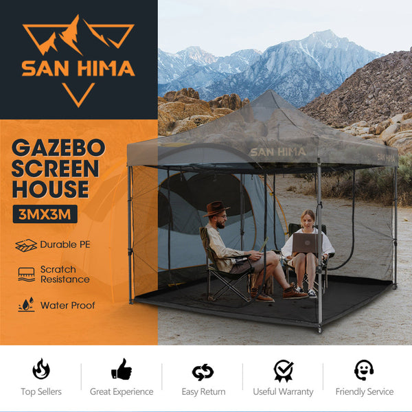 San Hima Portable Gazebo Screen House Waterproof 3m x 3m Outdoor Campi