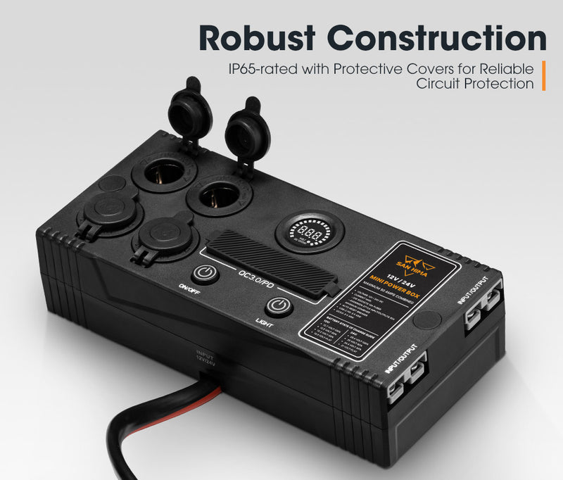 San Hima 12V/24V Portable Mini Power Box Control Hub QC 3.0 Ports W/ L