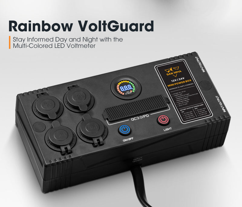 San Hima 12V/24V Portable Mini Power Box Control Hub QC 3.0 Ports W/ L