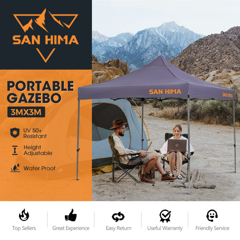 San Hima 3m x 3m Gazebo Portable Folding Pop Up Heavy Duty Steel Frame